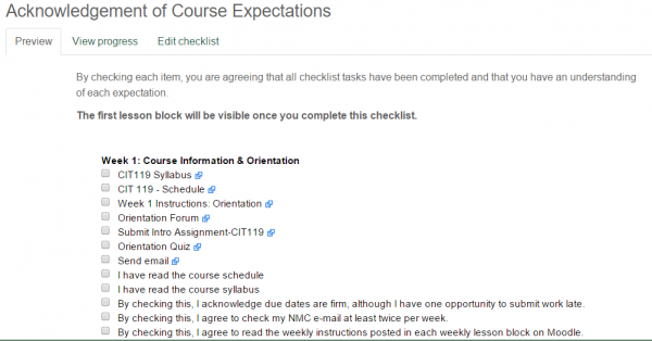 Moodle Completion and Checklists | NMC's Center for Teaching and Learning